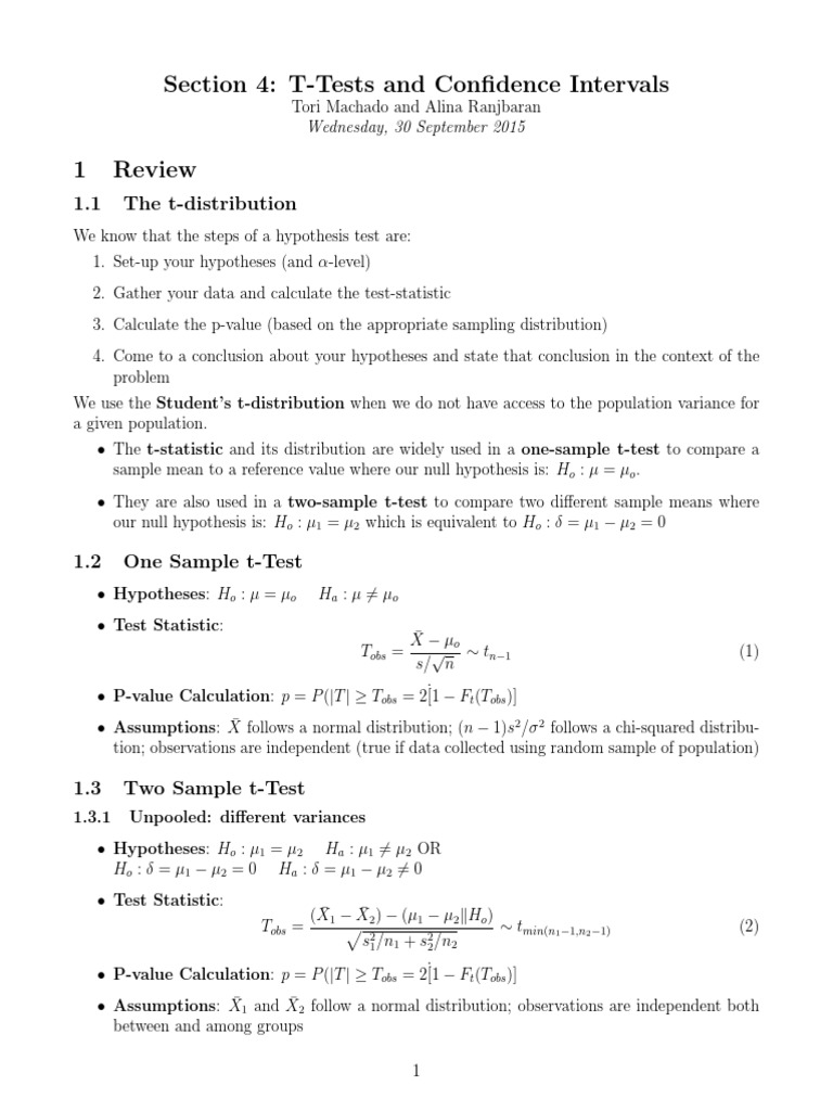 Section 4 | PDF | Student's T Test | P Value