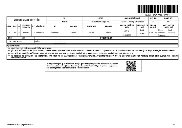 nufus-kayit-ornegi | PDF