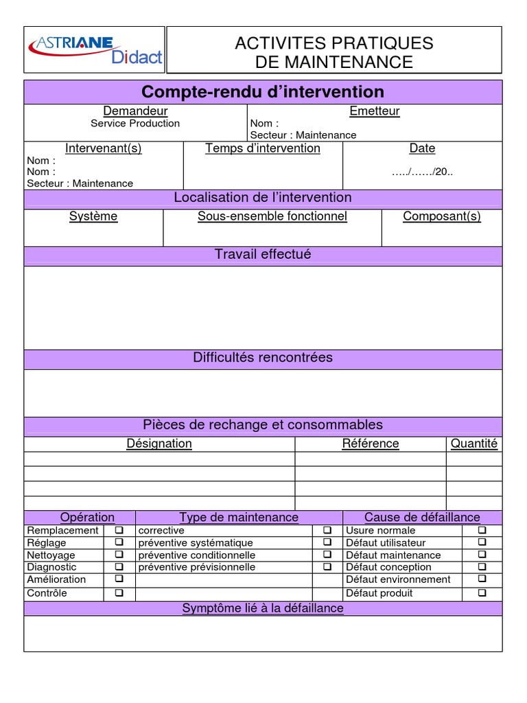 Compte Rendu d'Intervention Maintenance | PDF | Affaires