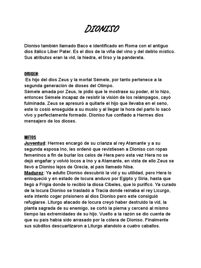 DIONISO para Mer | PDF | Dioniso | Religión Griega Antigua