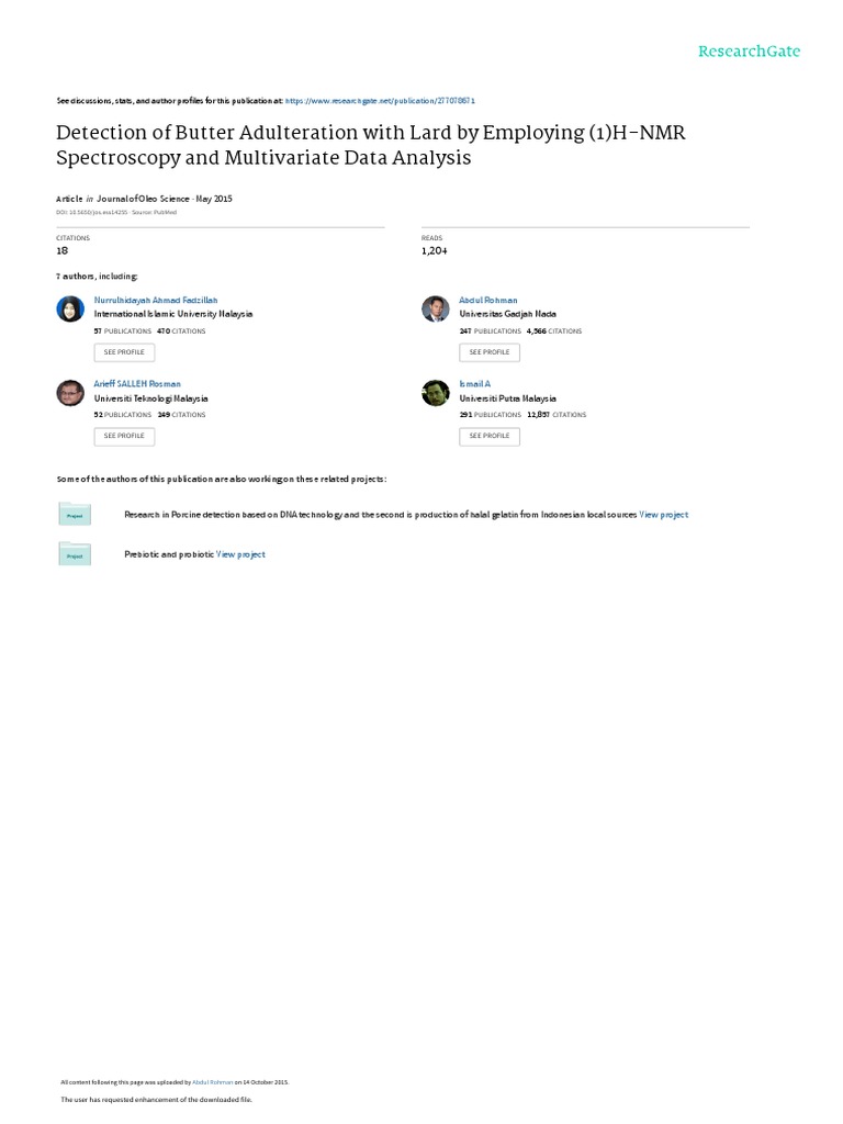 Detection of Butter Adulteration With Lard by Empl | PDF | Nuclear Magnetic Resonance ...