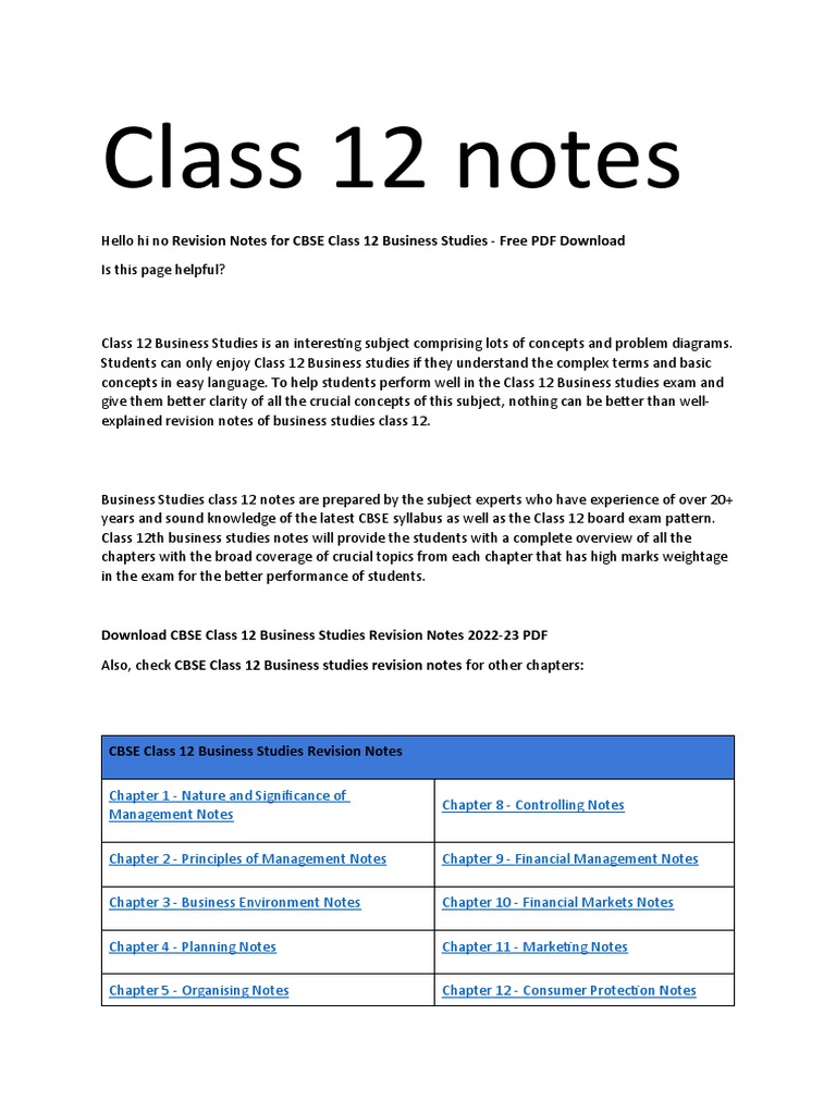 Class 12 Business Studies Notes | PDF | Career & Growth | Finance ...