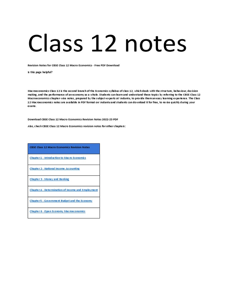 Class 12 Economics Notes | PDF