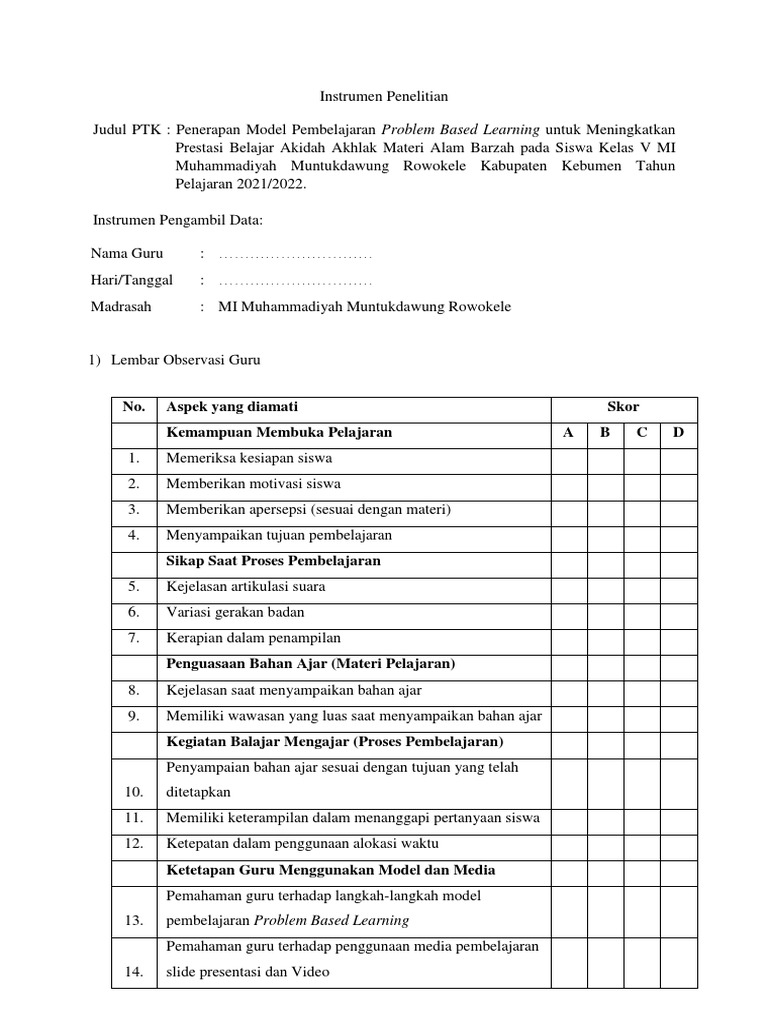 Instrumen PTK | PDF | Karier & Perkembangan | Sains & Matematika