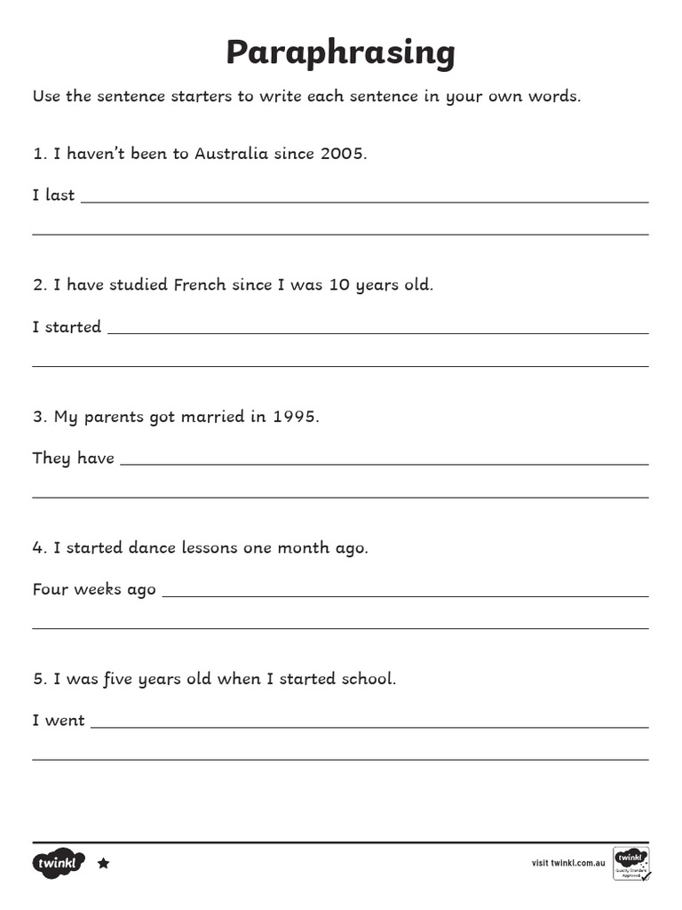 Au L 53600 Paraphrasing Set 1 Differentiated Activity Sheets English ...