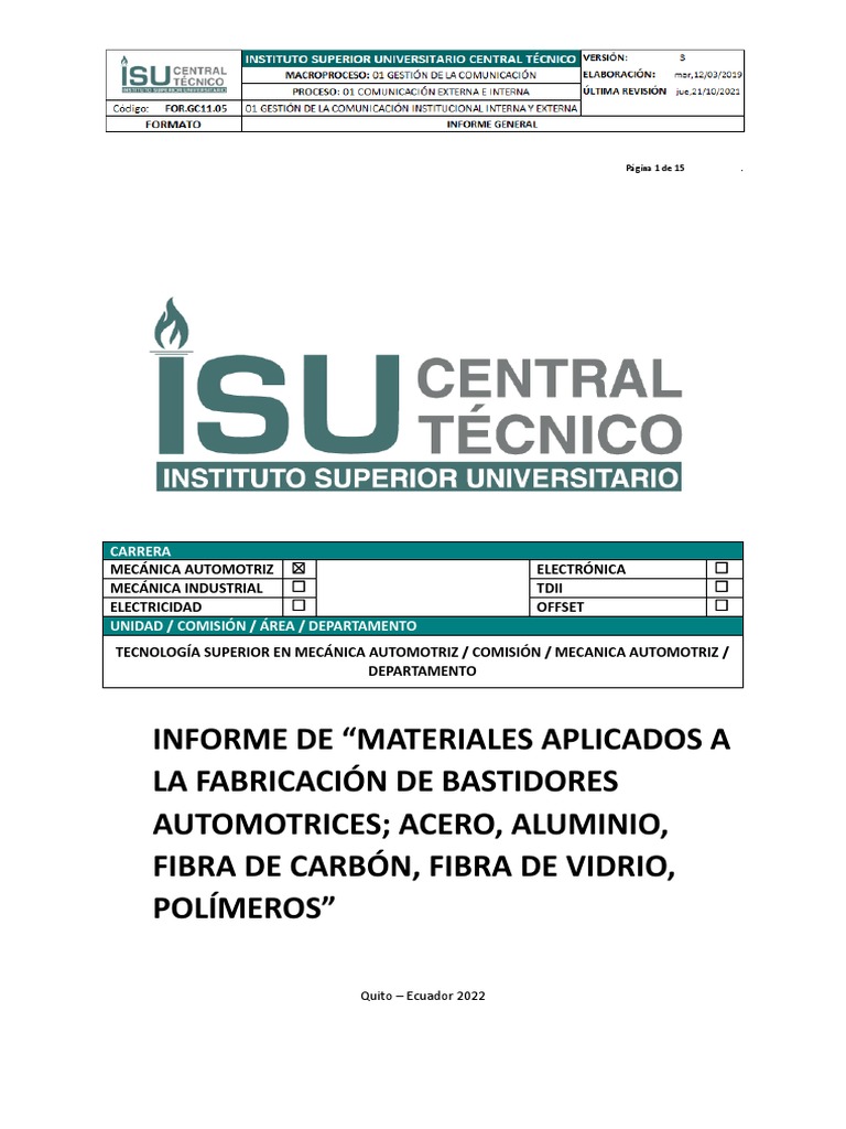 Informe de "Materiales Aplicados A La Fabricación de Bastidores Automotrices Acero, Aluminio ...