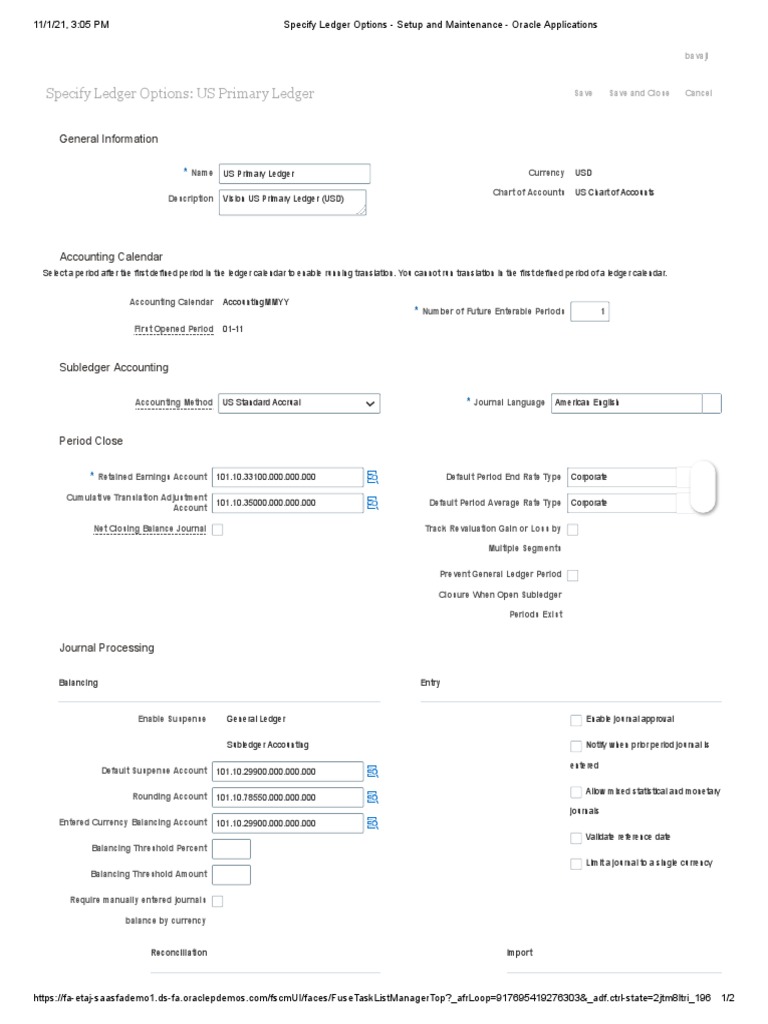 US Primary Ledger Configuration Guide | PDF | Accounting | Currency