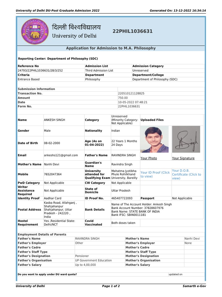 Print Adm Form | PDF | University And College Admission