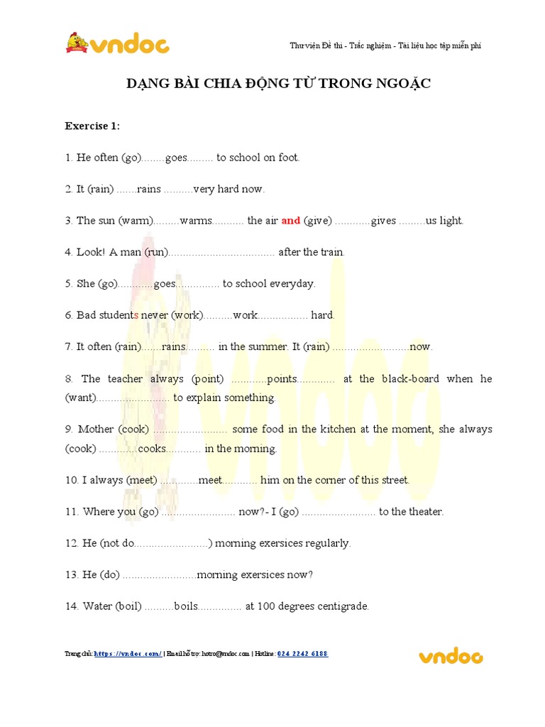 190 Cau Dang Chia Dong Tu Trong Tieng Anh | PDF
