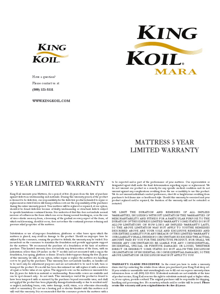410361-King-Koil Warranty Mattress 5yr 0318 | PDF | Legal Remedy | Mattress