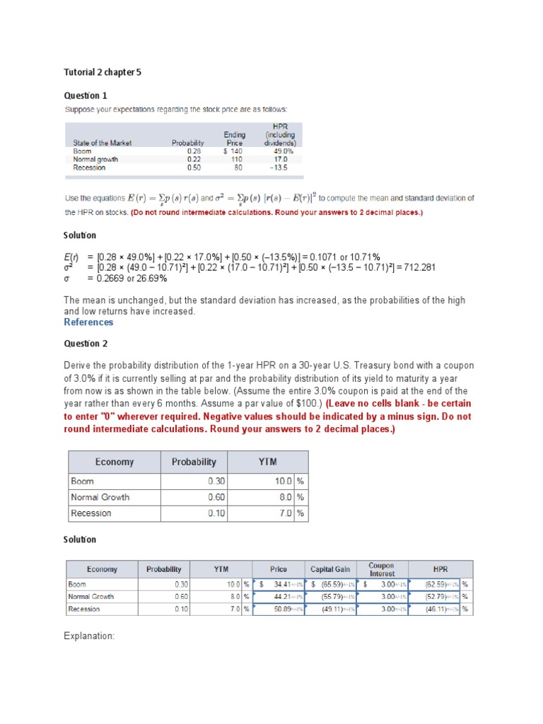 Probability Distribution of 1-Year HPR on Treasury Bond | PDF ...
