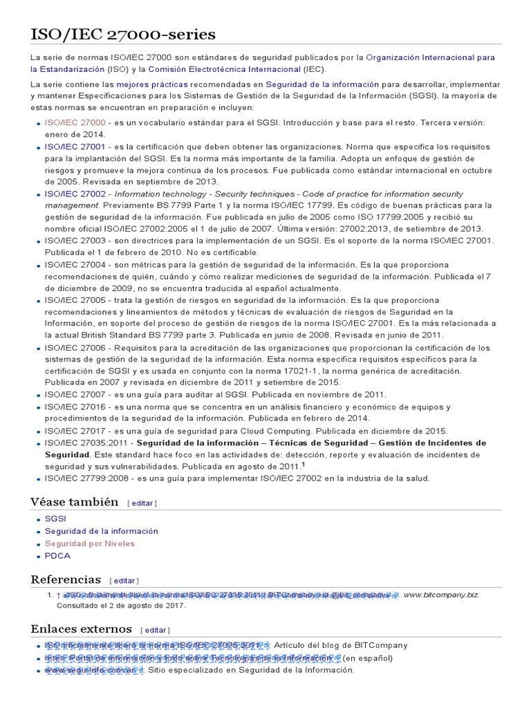 ISO IEC 27000-Series | PDF | Gestión de tecnología de la información | Comisión Electrotécnica ...