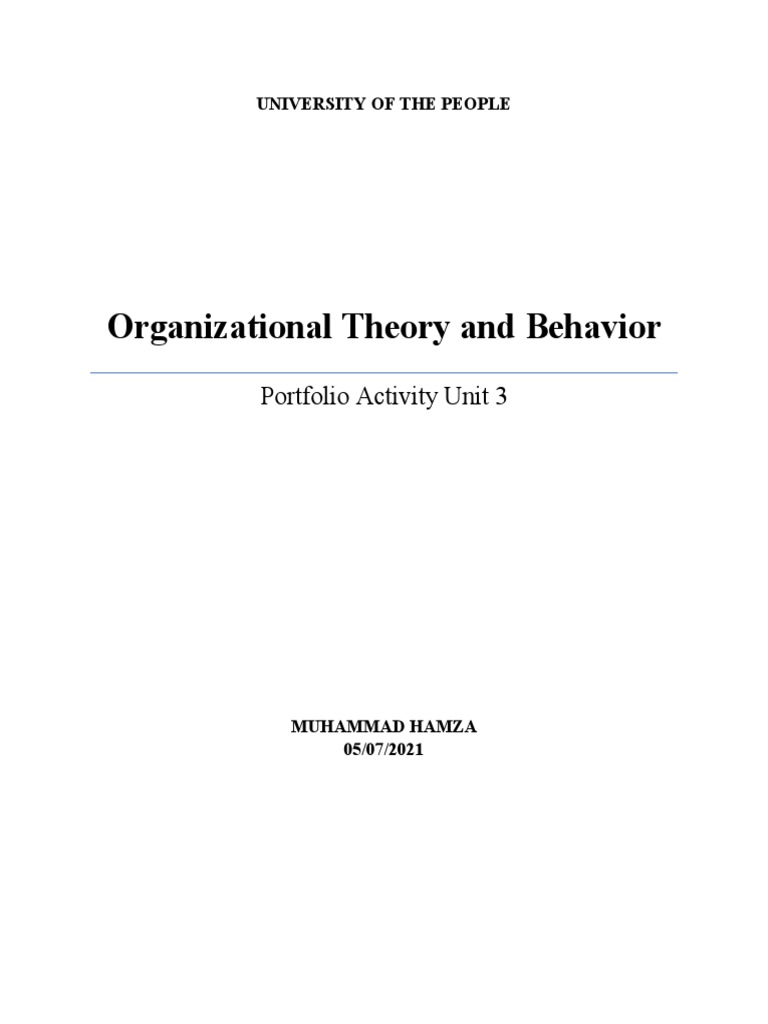 Organizational Theory and Behavior - Portfolio Activity Unit 3 | PDF ...