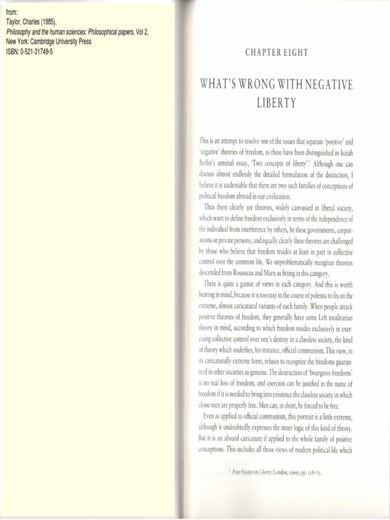 Taylor - Whats Wrong With Negative Liberty | PDF