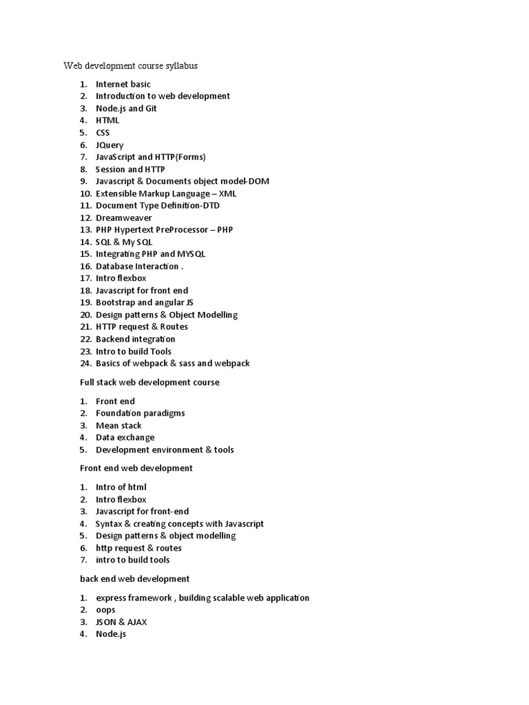 Web Development Course Syllabus | PDF Web Development Course Syllabus | PDF