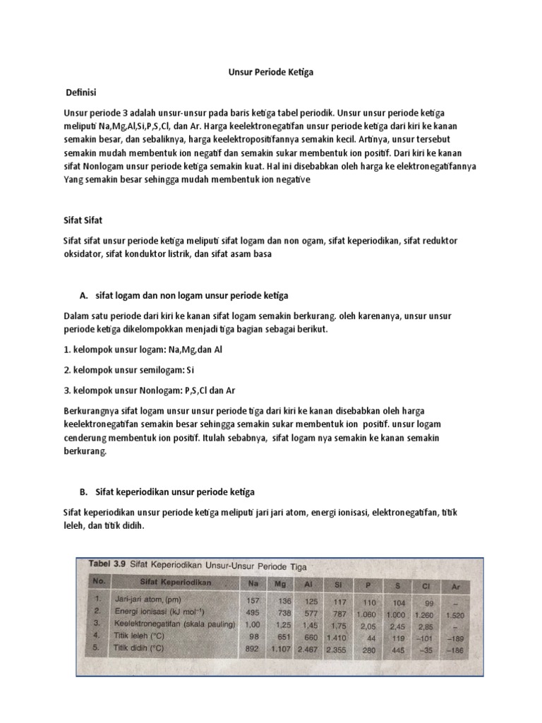 Unsur Periode Ketiga: Sifat dan Reaksi | PDF | Sains & Matematika ...