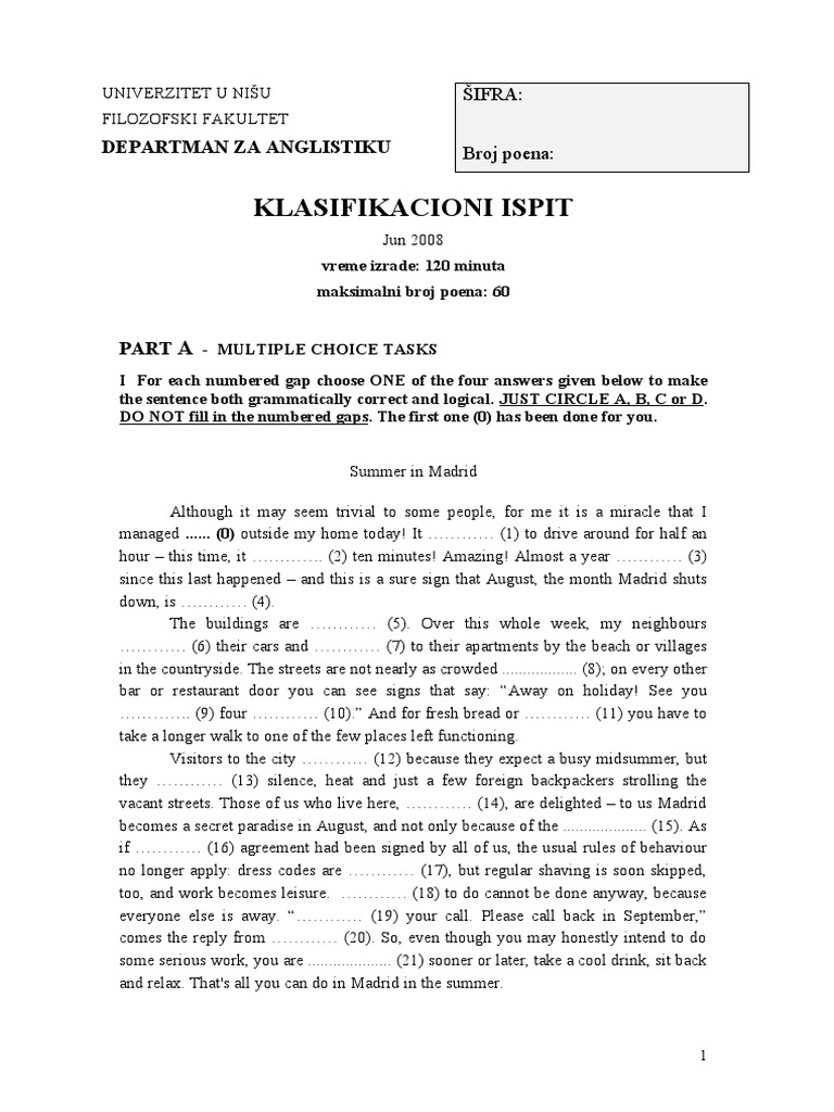 Nis Prijemni 1 | PDF | Verb