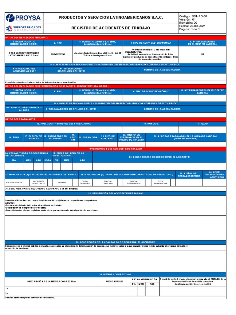 SST-FO-07 Registro de Accidentes de Trabajo | PDF SST-FO-07 Registro de Accidentes de Trabajo | PDF