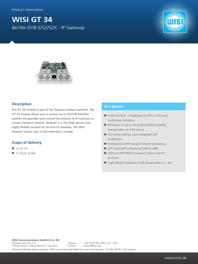 Product Info WISI-GT-34 SW3.3 en | PDF | Bit Rate | Streaming Media