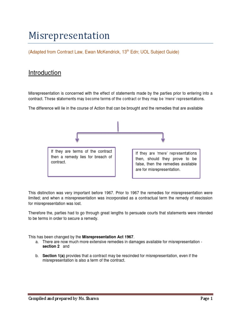 Contract Law - Misrepresentation - SC | PDF | Misrepresentation | Damages