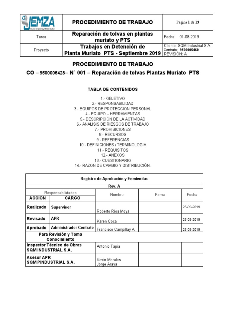 PTS Jemza 001 Reparación de Tolvas PTS y Muriato | PDF | Soldadura ...