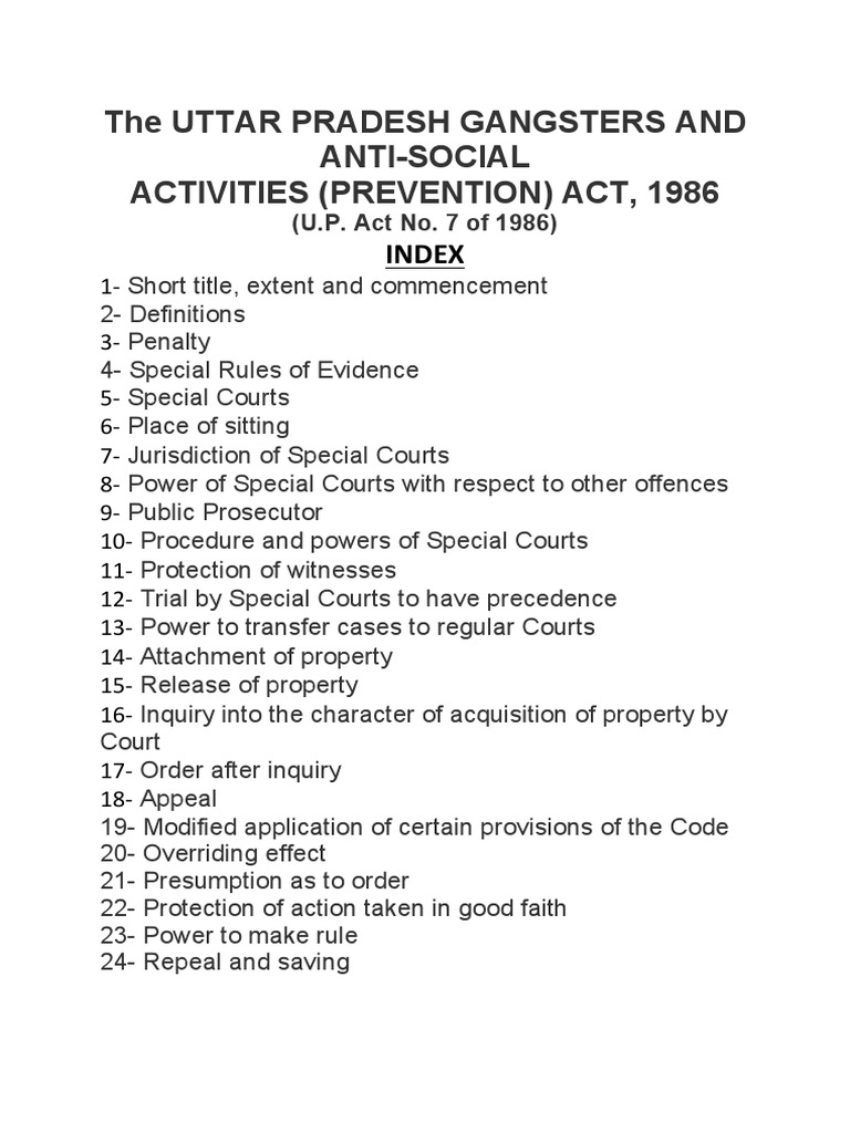 The UTTAR PRADESH GANGSTERS AND ANTI-SOCIAL ACTIVITIES (PREVENTION) ACT ...