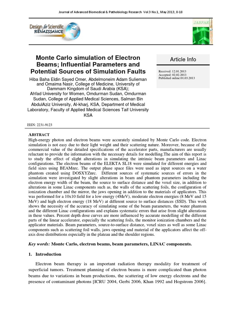 Monte Carlo Simulation Of Electron Beams Download Free Pdf Electron Particle Accelerator