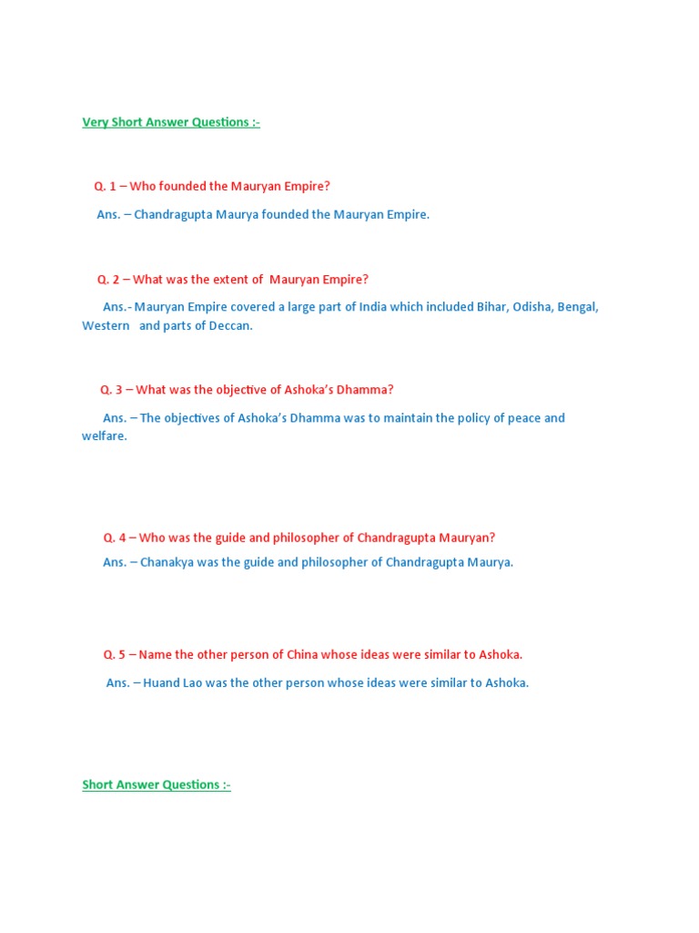 Mauryan Empire: Key Questions & Answers | PDF