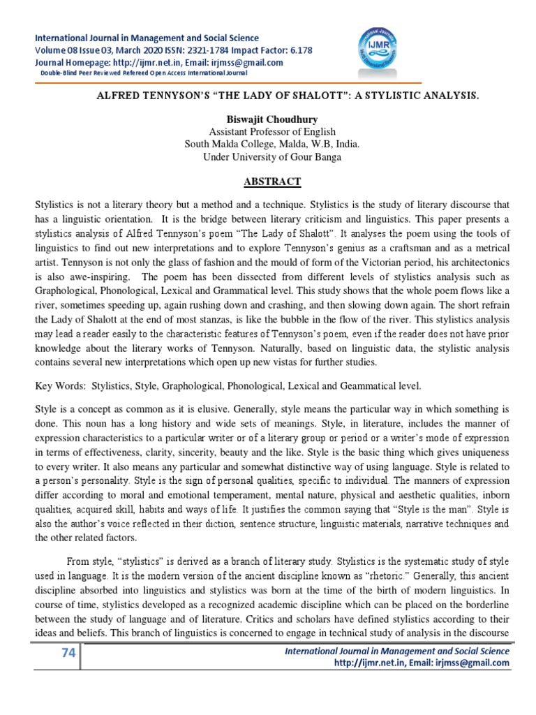 Stylistic Analysis of Tennyson's Poem | PDF | Linguistics | Poetry