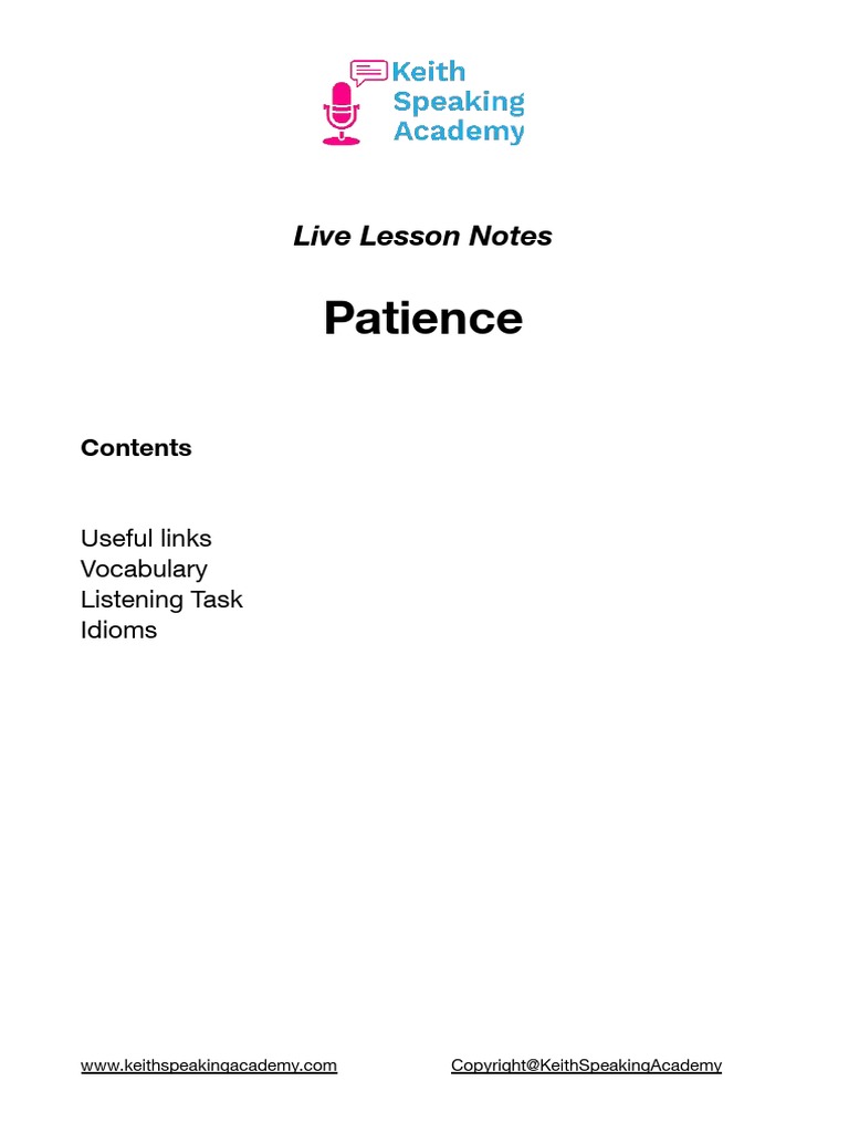 Patience Lesson Notes | PDF | Patience