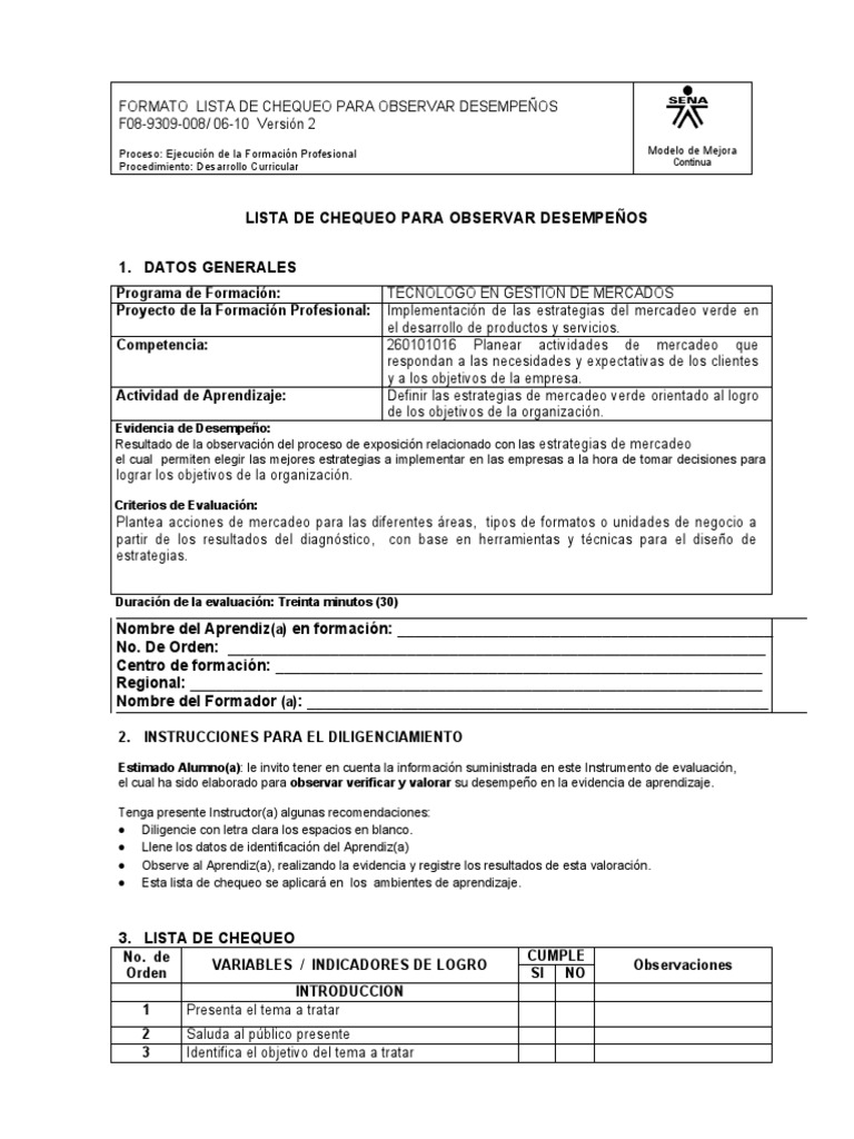 Lista de Chequeo para Evluar Exposicion | PDF | Marketing | Evaluación