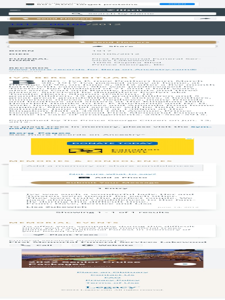 Iva Berg Obituary (1917 - 061052012) - Prince George, BC - The Prince ...