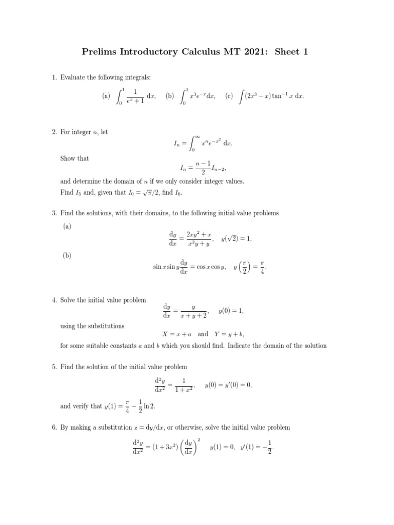 Prelims Calculus Sheet 1 | PDF | Analysis | Mathematical Analysis