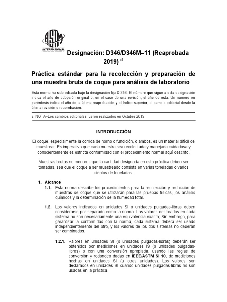 Muestreo de coque según ASTM D346 | PDF | Laboratorios | Sistema ...