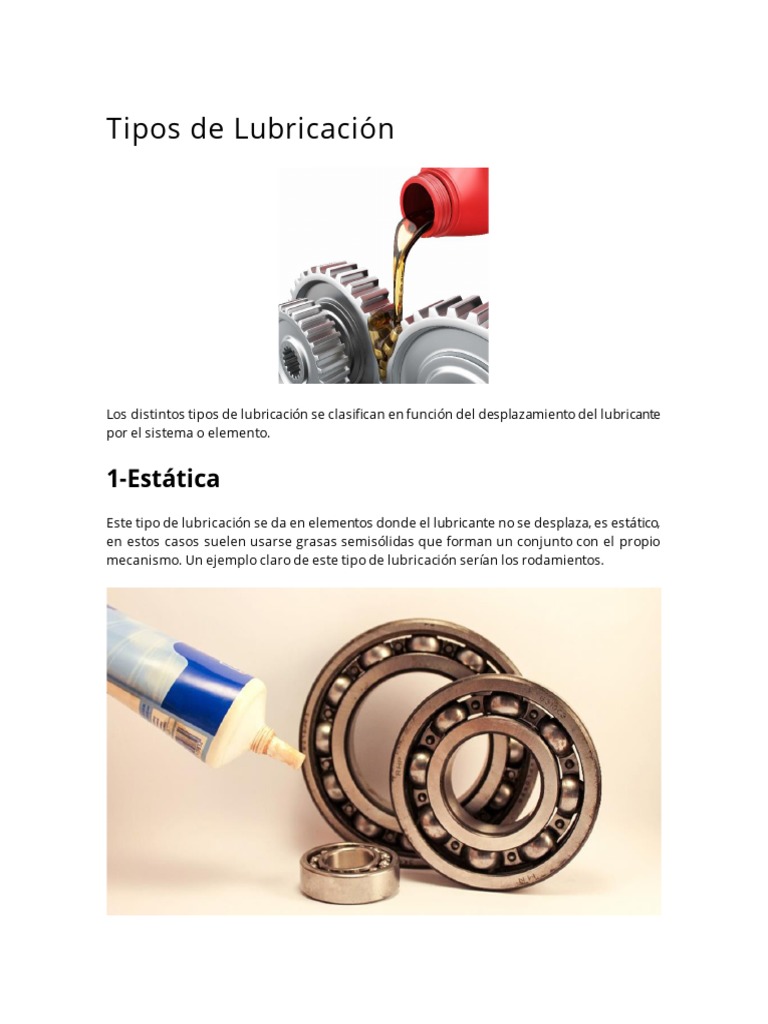 Tipos de Lubricacion | PDF | Rodamiento (Mecánico) | Motores