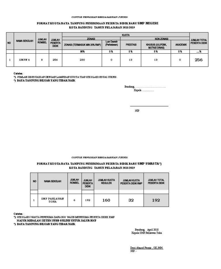 Format Daya Tampung | PDF