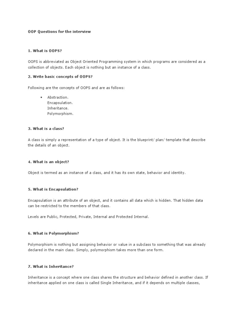 Oop Question For The Interview Pdf Method Computer Programming Class Computer Programming