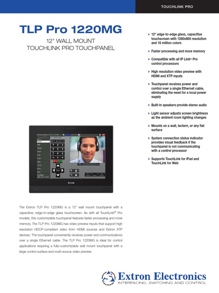 TLP Pro 1220MG: 12" Wall Mount Touchlink Pro Touchpanel | PDF | Hdmi ...
