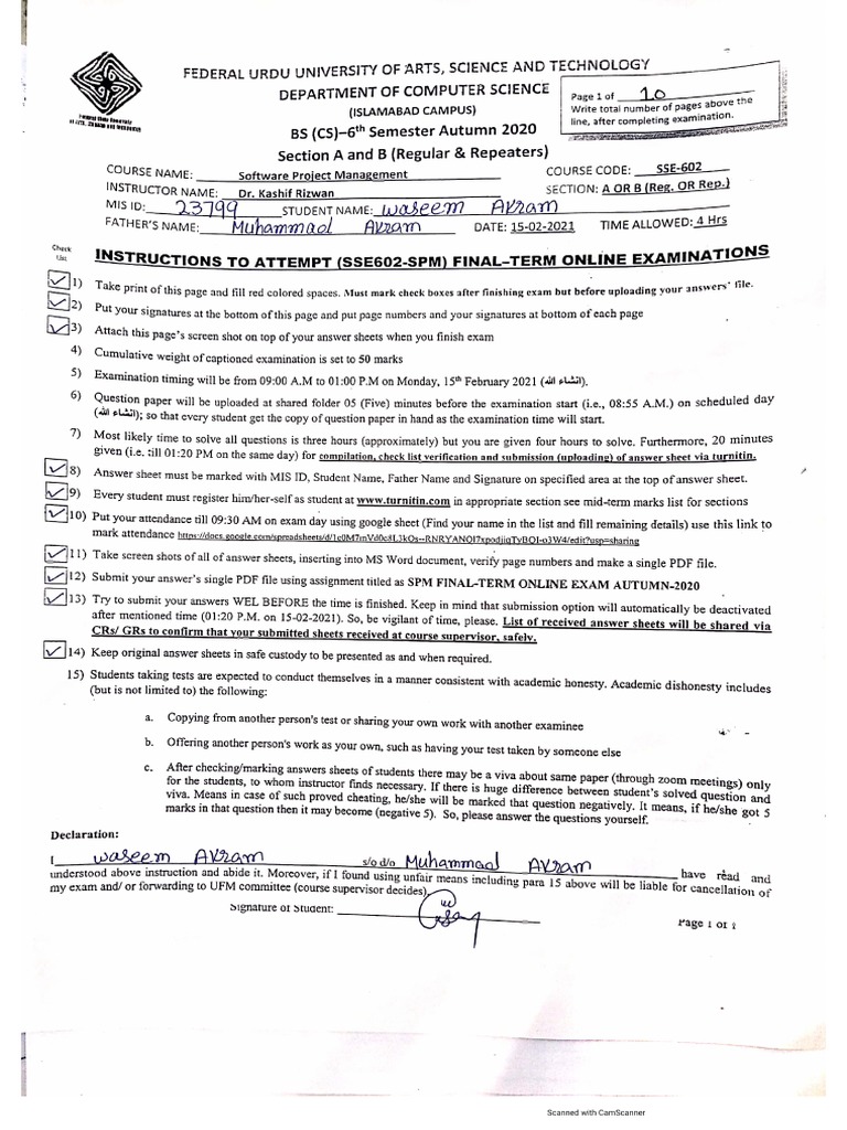 SPM Final-Term Online Exam Autumn-2021 | PDF