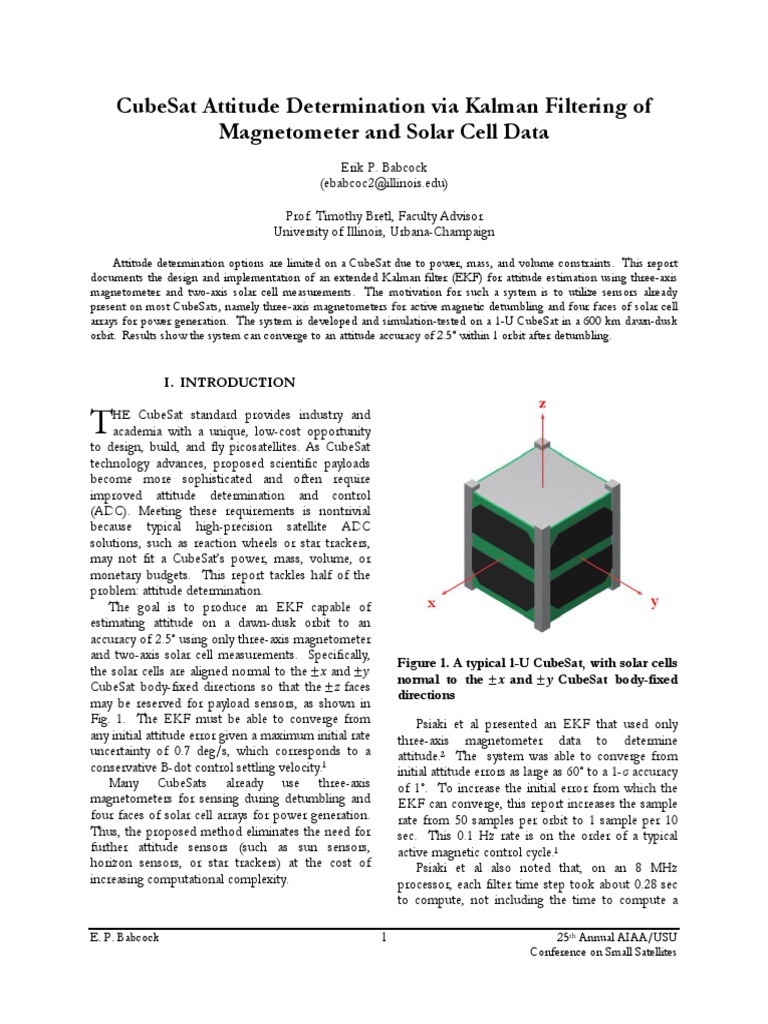 Cubesat Attitude Determination Via Kalman Filtering Of Magnetomet Download Free Pdf Attitude