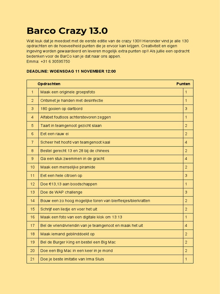 Opdrachten Crazy 130 | PDF