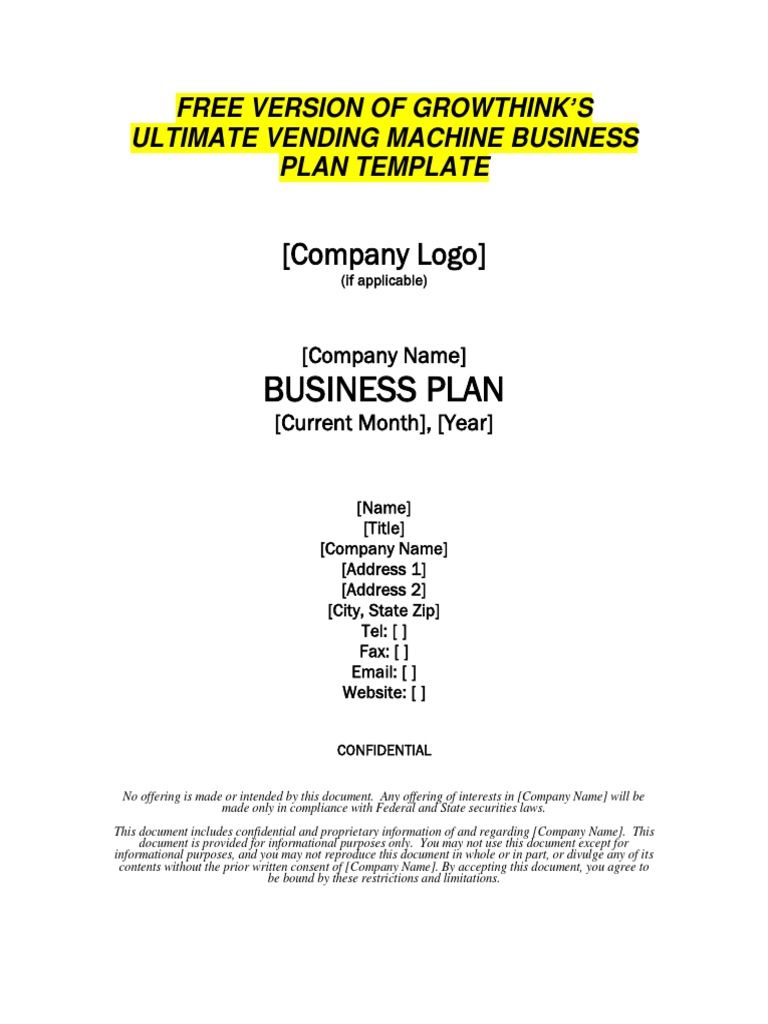 Free Version of Growthinks Vending Machine Business Plan Template | PDF ...