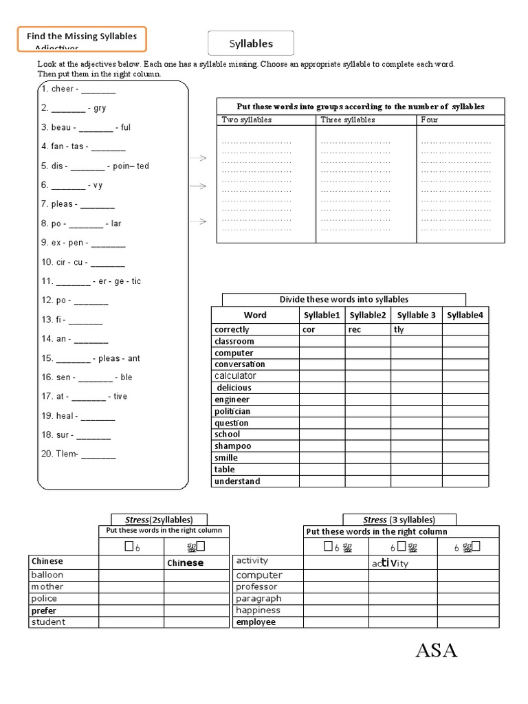 Syllables and Stress Fun Activities Games | PDF | Philology | Language ...