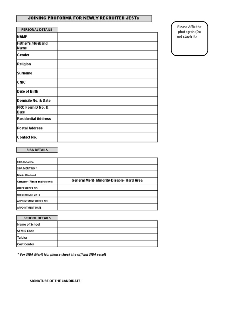Proforma (JEST Joining) | PDF