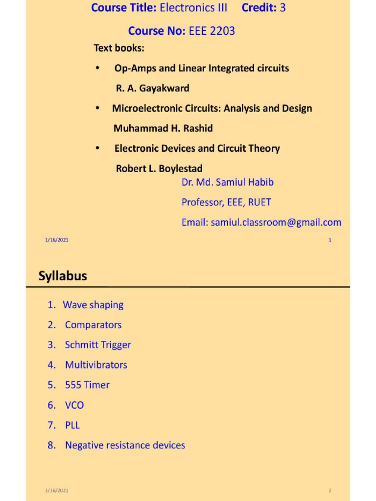 Lecture1 (Linear Wave Shaping) - Samiul Habib Sir - RUET | PDF