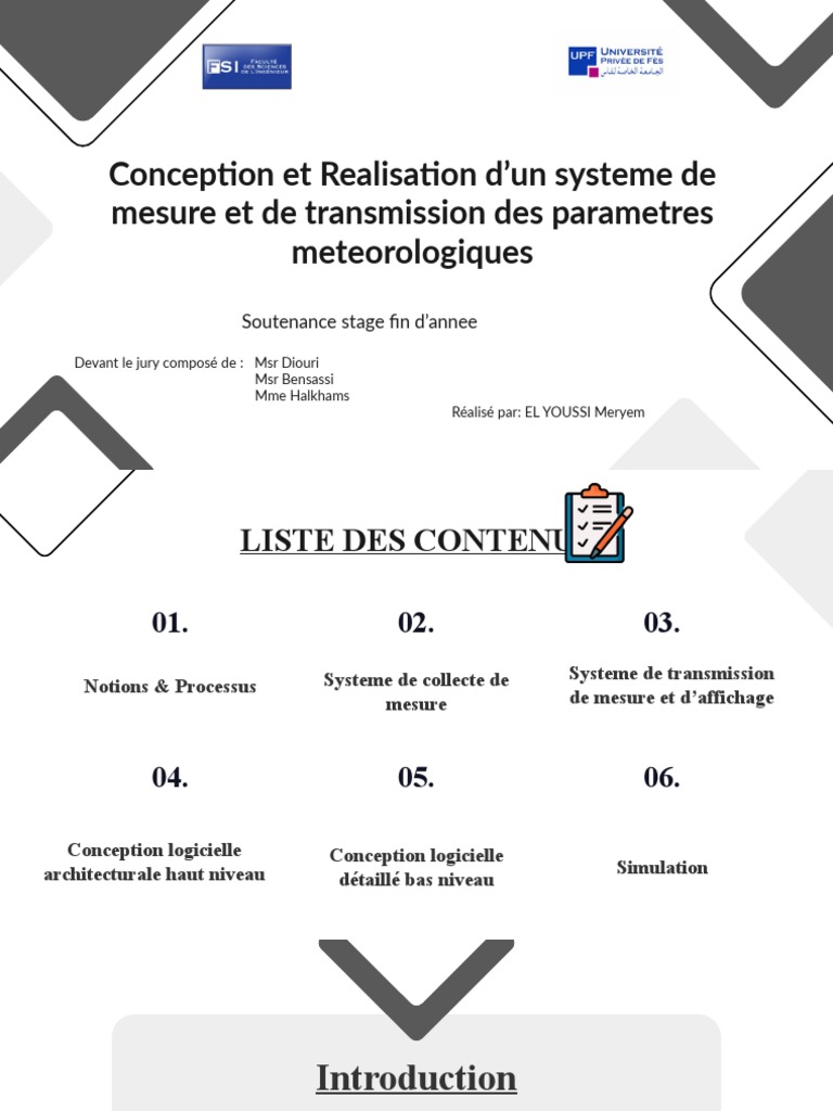 Conception Et Realisation D'un Systeme de Mesure Et de Transmission Des Parametres ...