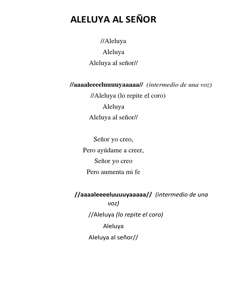Aleluya al Señor: Letra y Acordes | PDF