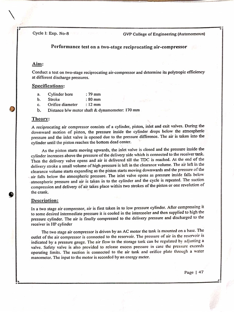 Performance Test On Two Stage Reciprocating Air Compressor | PDF