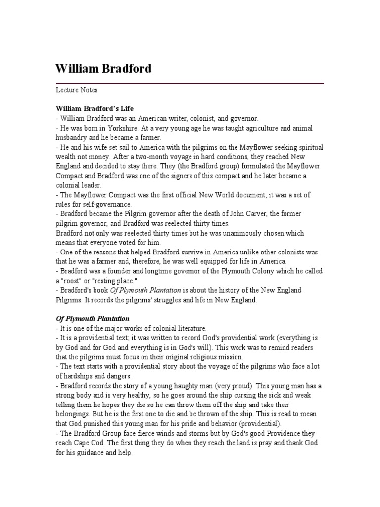 William Bradford's Life and Of Plymouth Plantation | PDF | Plymouth ...