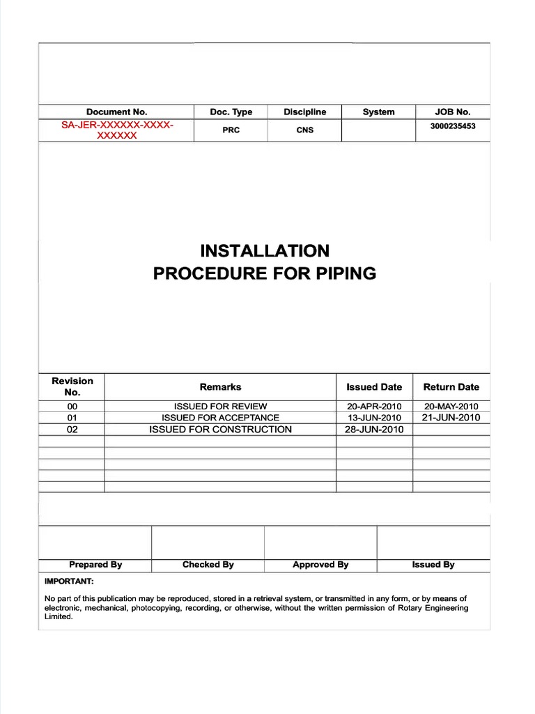 Pipe Installation Procedure | PDF